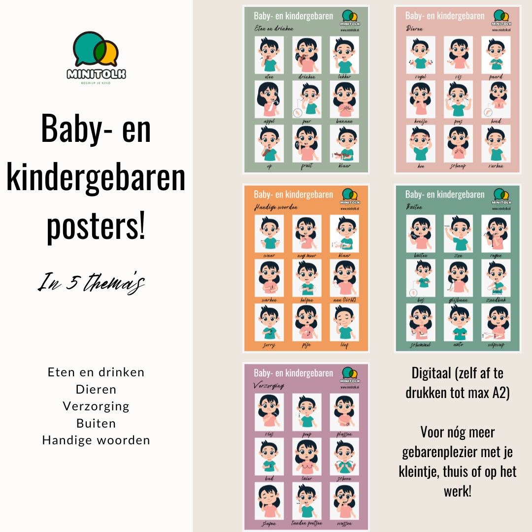 Kleurrijke gebarenposterset (digitaal - 5 thema's) - Minitolk